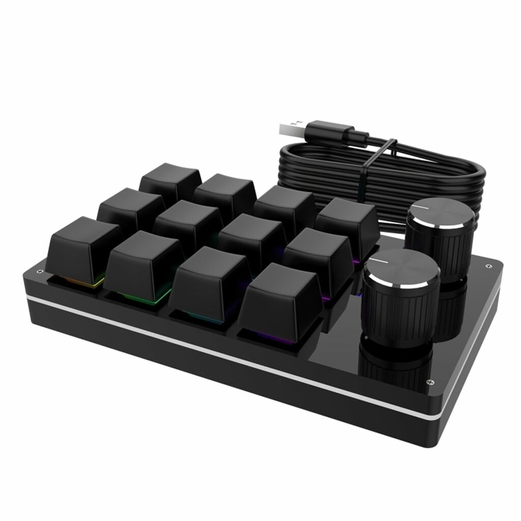 Беспроводная клавиатура 12 клавиш 2 ручки совместимая с Bluetooth механическая макроклавиатура, Черный