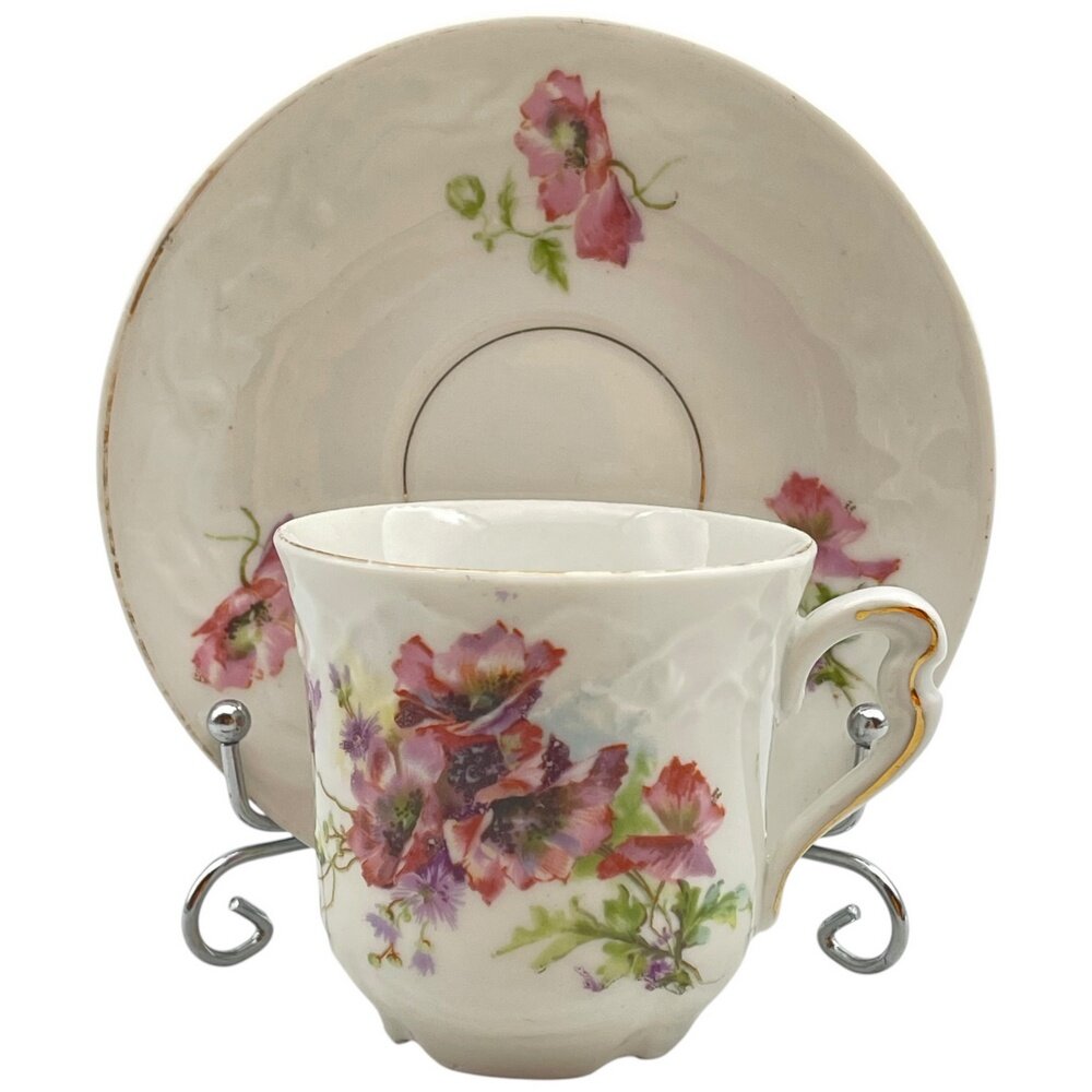 Кофейная пара "Маки", 110 мл, фарфор, 1880-1910 гг, Франция