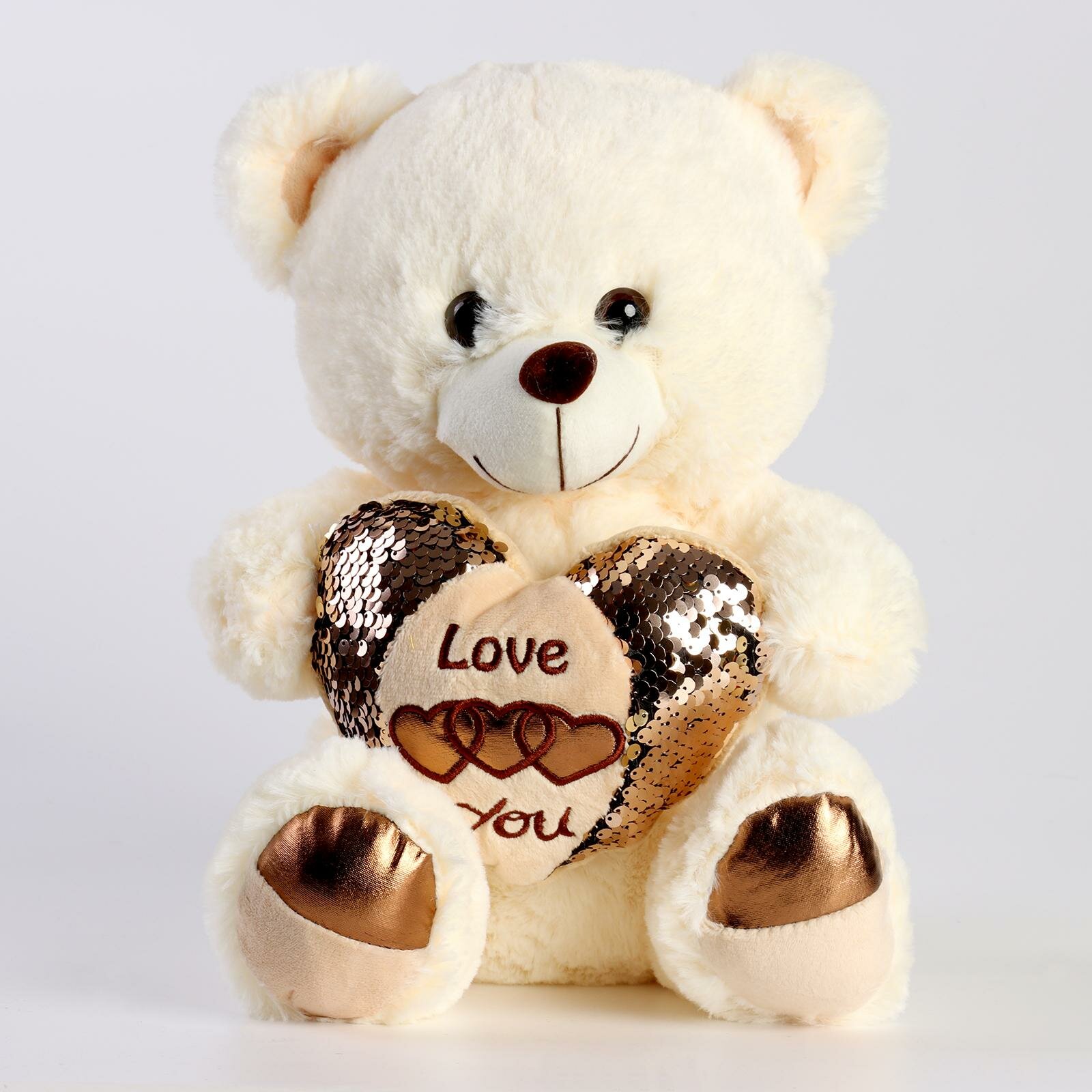Мягкая игрушка ЛАС играс "Мишка" с сердцем, 30 см, цвет светлый