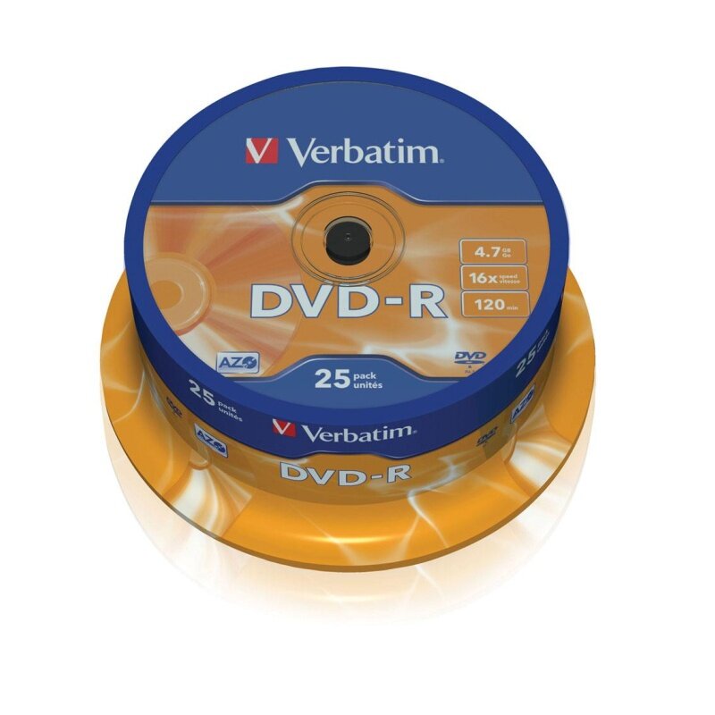 Носители информации DVD-R Verbatim скорость записи 16x, Azo Matt Silver, Емкость диска 4.7 ГБ (43522)