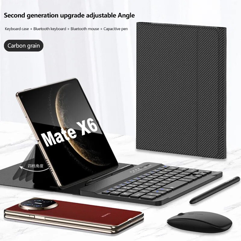 Чехол-клавиатура для Huawei Mate X6, Carbon grain, со стилусом и мышью