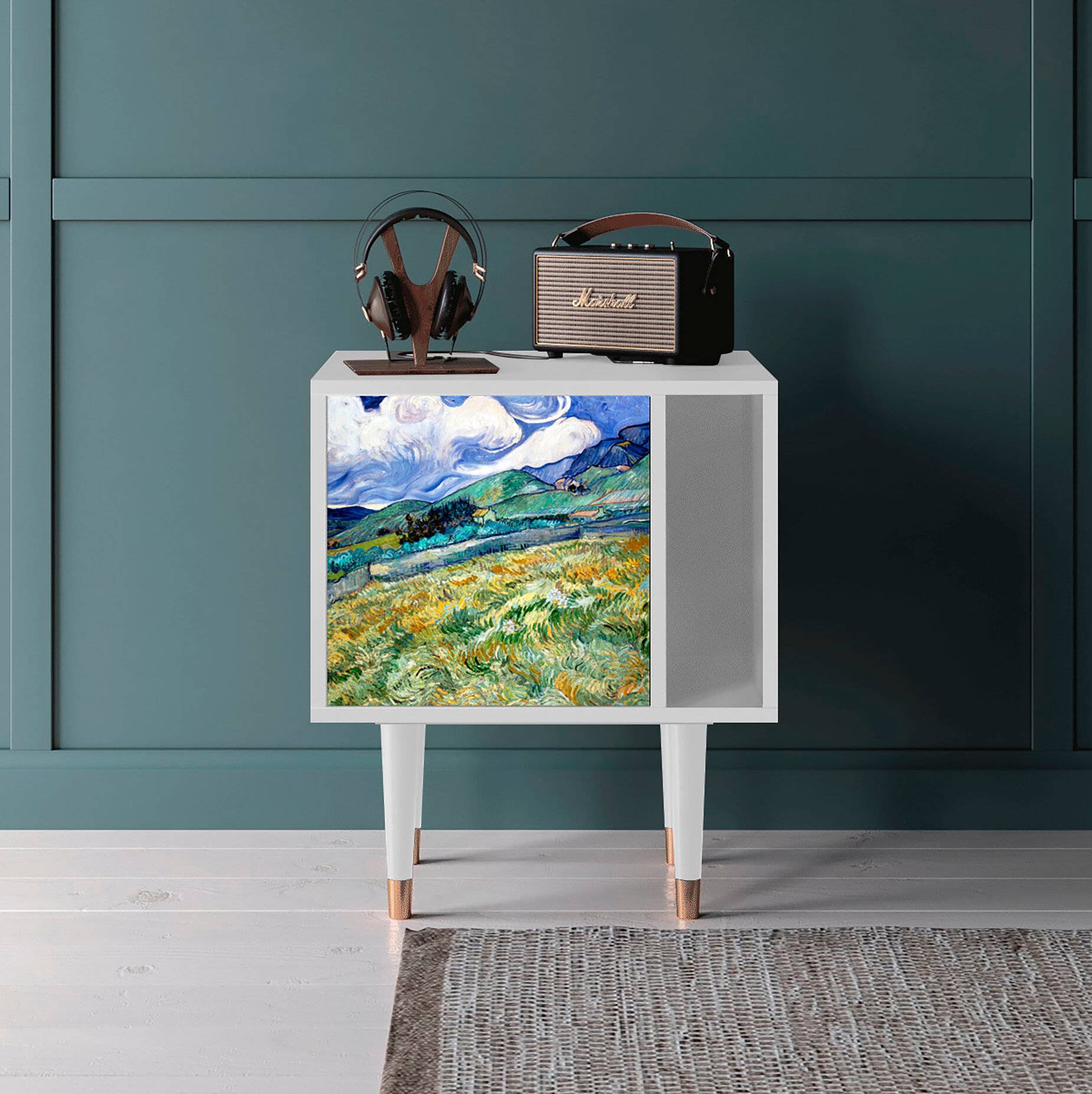Прикроватная тумба - STORYZ - S2 Landscape from Saint-Rémy by Vincent van Gogh, Размер - 58 x 69 x 48 см, Цвет - Белый