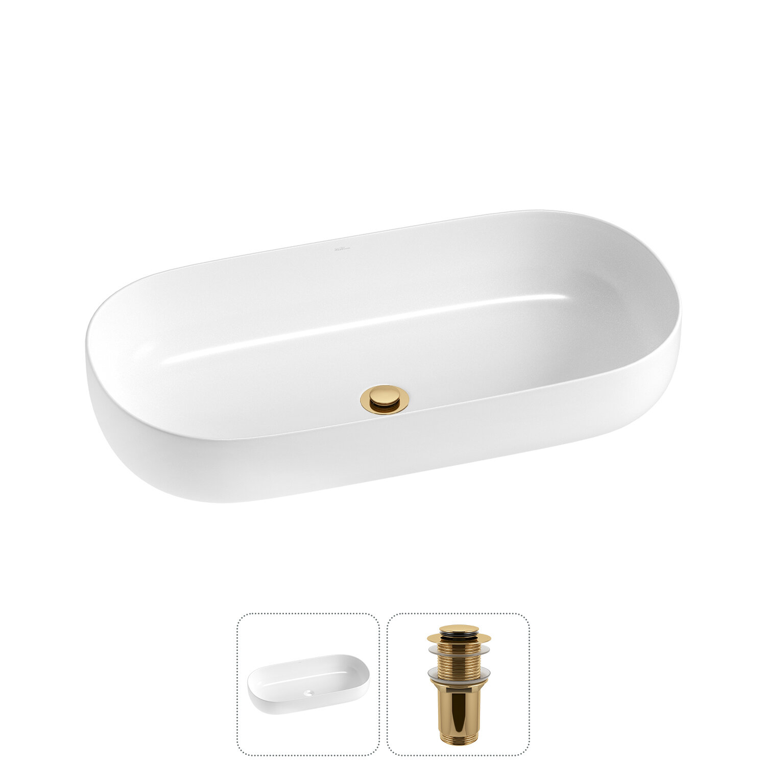 Накладная раковина в ванную комнату Wellsee Chic Riviera 20214769R в наборе 2 в 1: раковина 80 см в цвете белый глянец, донный клапан