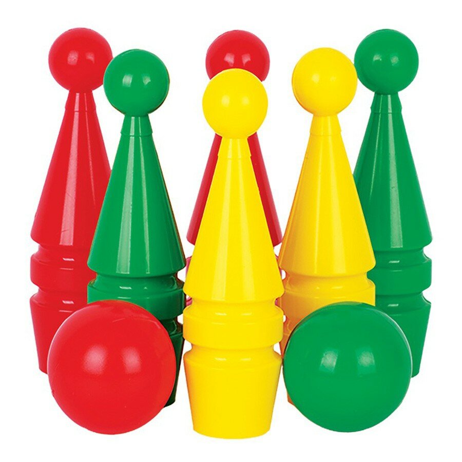Игровой набор "Кегли", от 6 лет, 6 кеглей, 2 шара, разноцветные