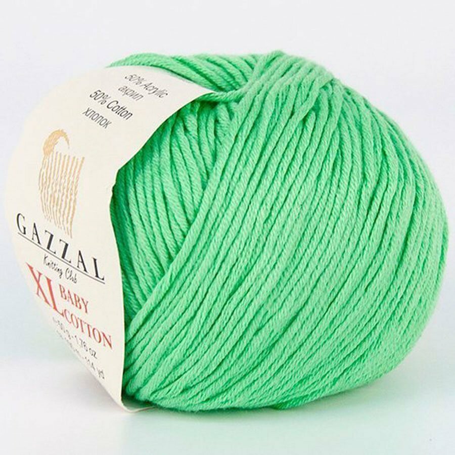 Пряжа Gazzal BABY COTTON XL 3466 зеленый неон (5 мотков)