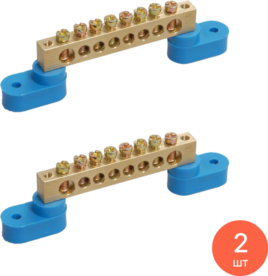 Шина IEK / ИЭК ШНИ-6х9-8-У2-С нулевая на двух угловых изоляторах, контактная группа качественная латунь, 84х27.8х29мм, 1×8 100А, YNN10-69-8C2-K07 / соединитель проводов (комплект из 2 шт)