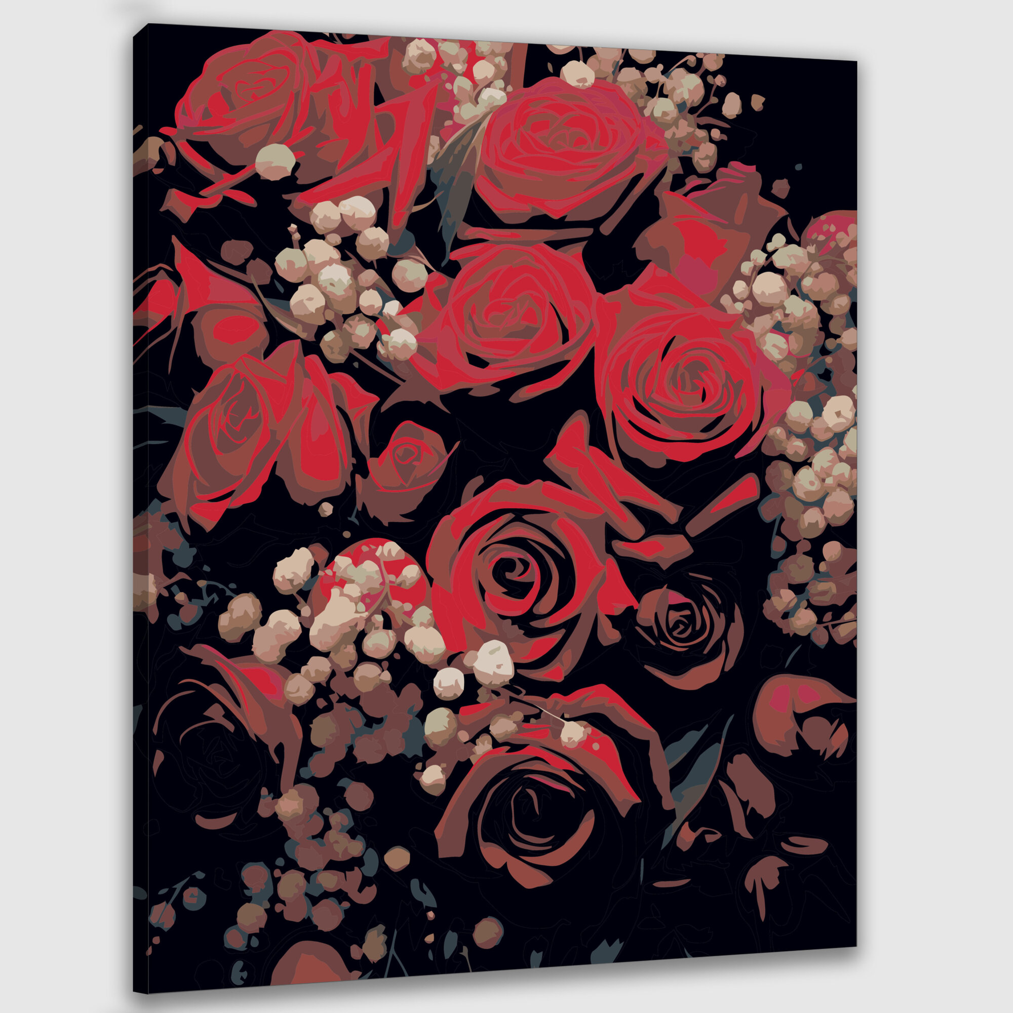 Картина по номерам 40x50 см, розы, красные, букет, крупный план, изящно, детское дыхание, бархатистые лепестки
