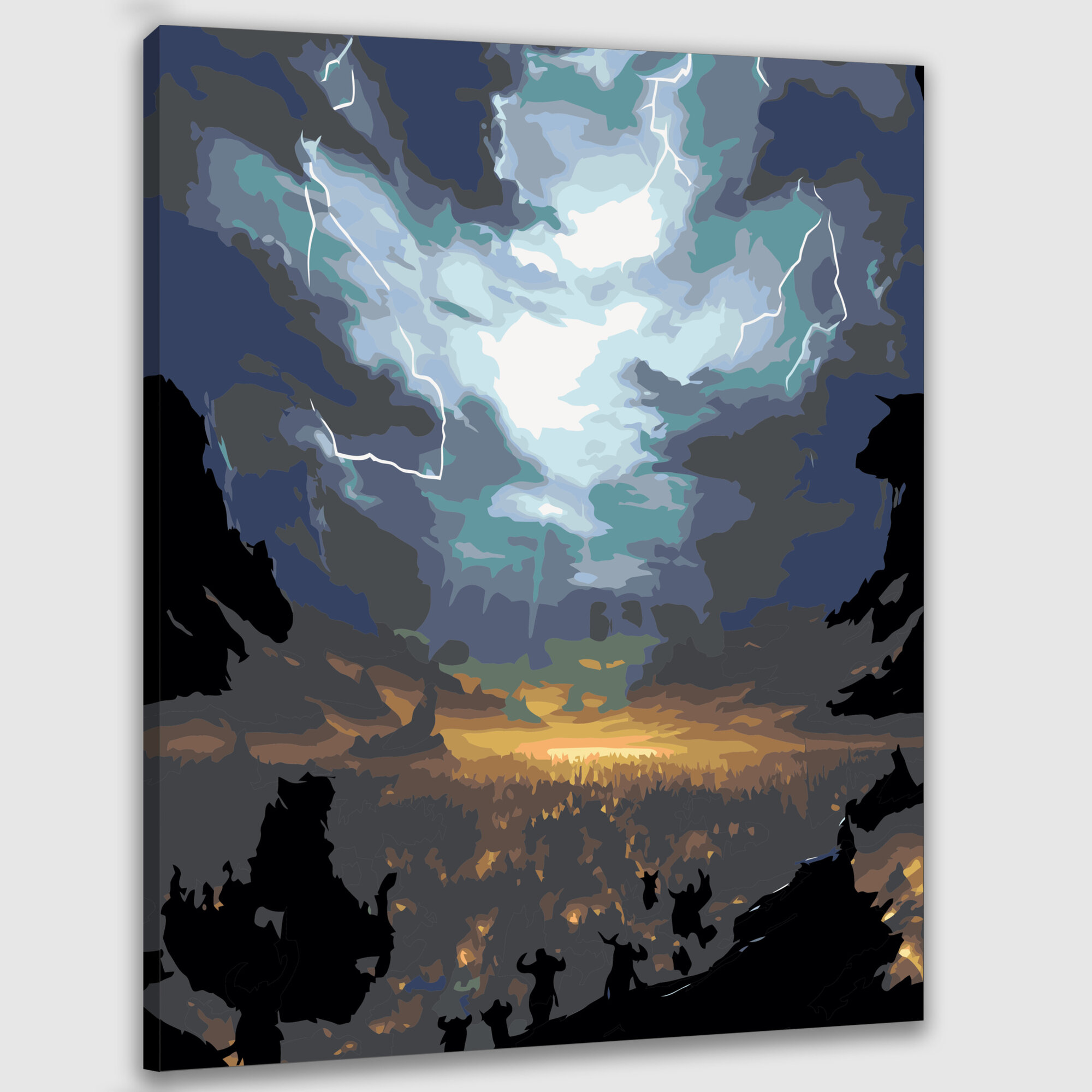 Картина по номерам 40x50 см, эпический, фэнтезийный, концепт-арт, поля битвы, остатки битвы, силы света, силы тьмы