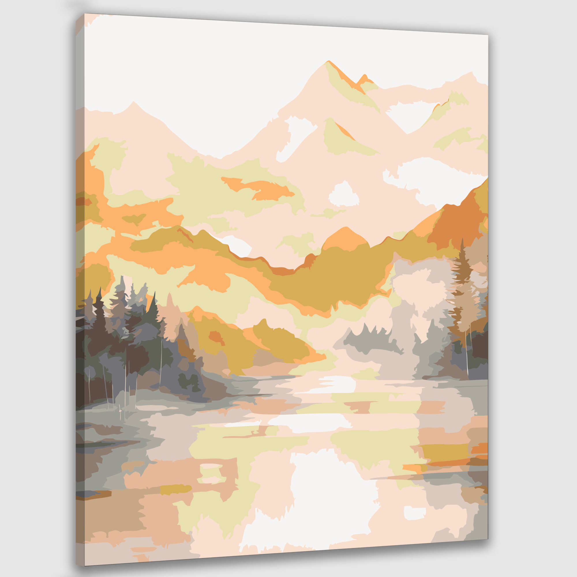 Картина по номерам 40x50 см, горный пейзаж, рассвет, солнце, вершины, горы, кисть, цвет, альпийское озеро, луга