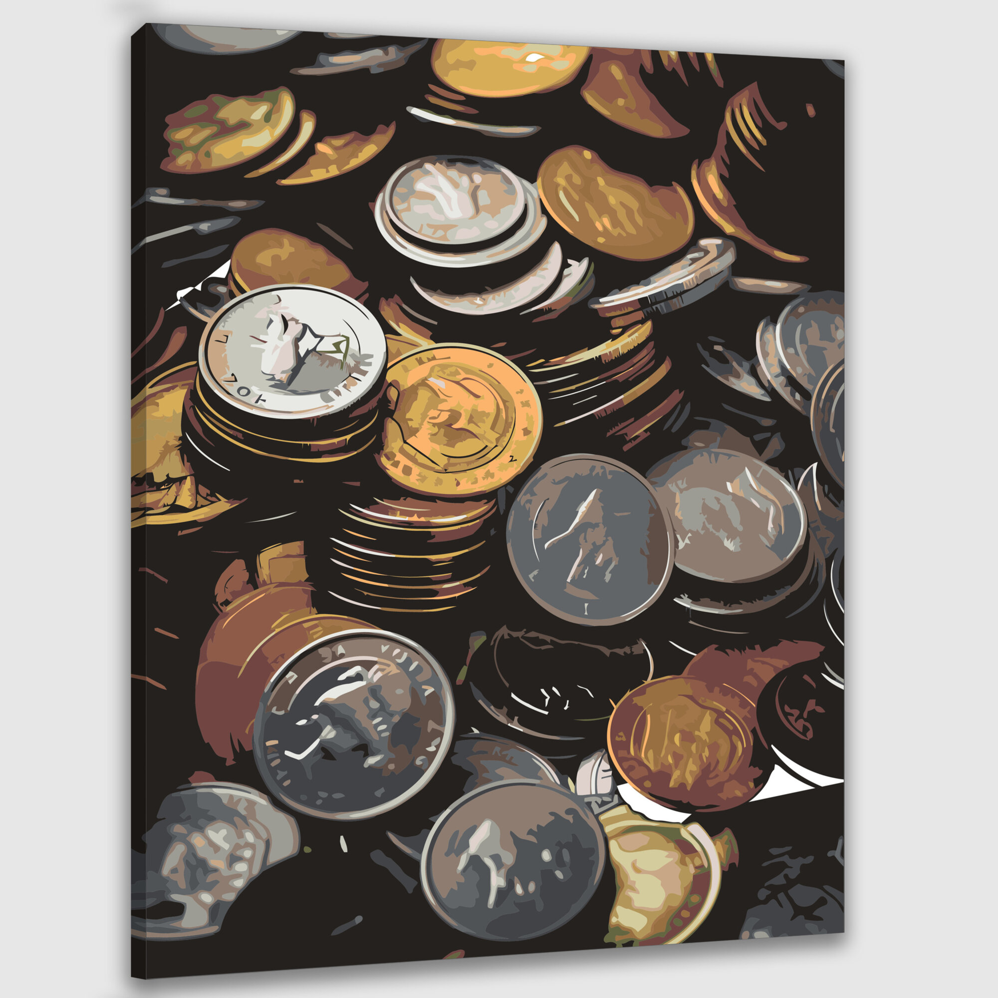 Картина по номерам 40x50 см, монеты, валюты, номиналы, стопка, организованно, визуальная метафора