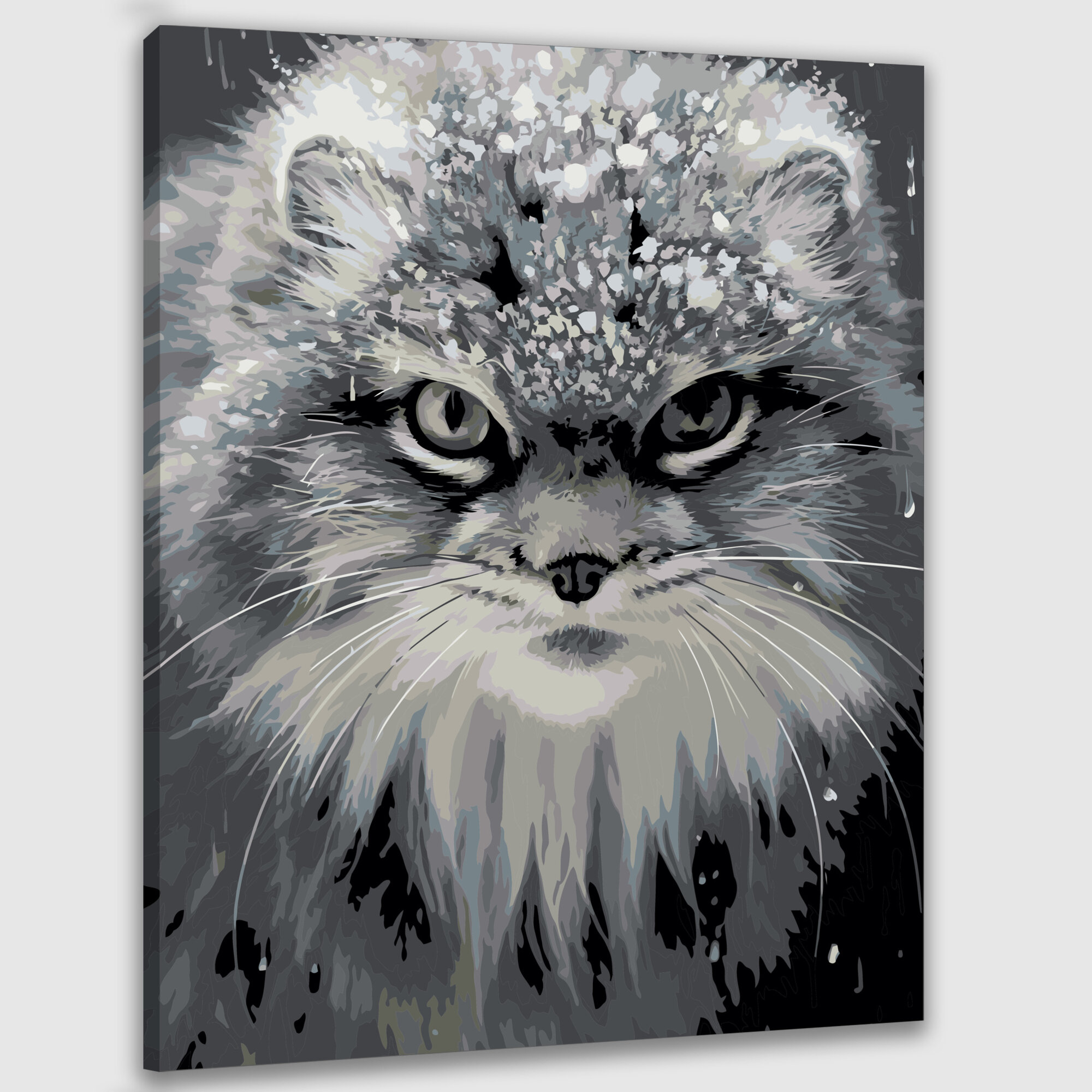Картина по номерам 40x50 см, манул, глаза, снег, лед, адаптация, жизнестойкость, упорство, монохромная