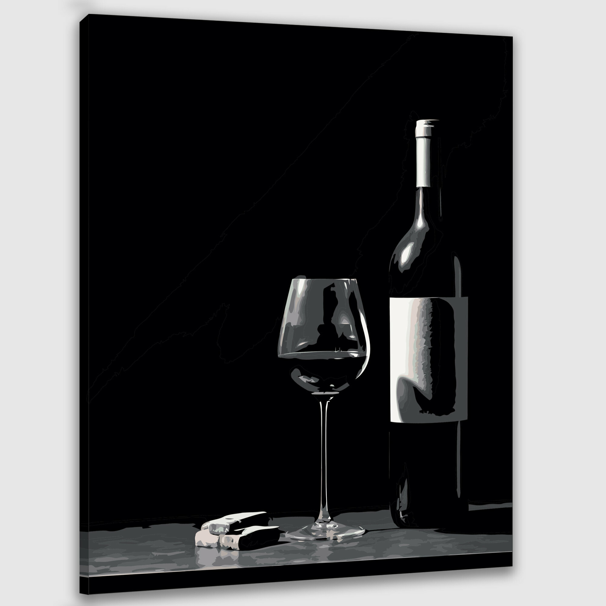 Картина по номерам 40x50 см, фотография, черно-белая, бутылка, вино, бокал, фон, винный погреб, безмятежный