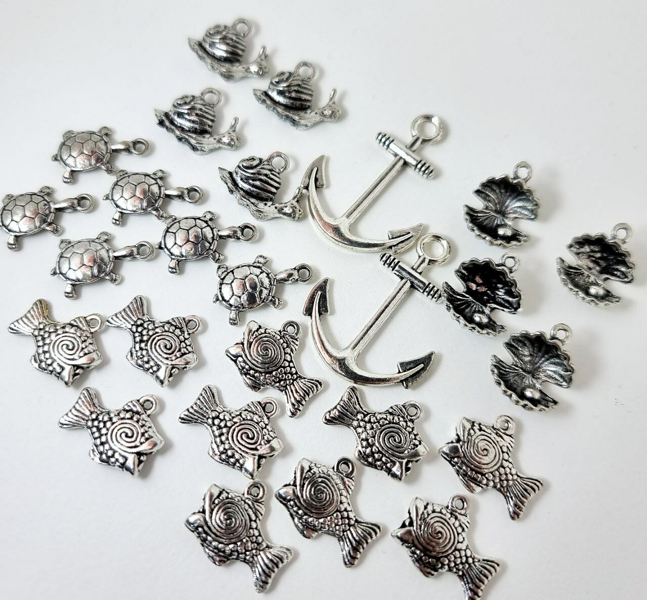 Металлические подвески "Морские". 13-30мм. 26шт. Цвет Родий.