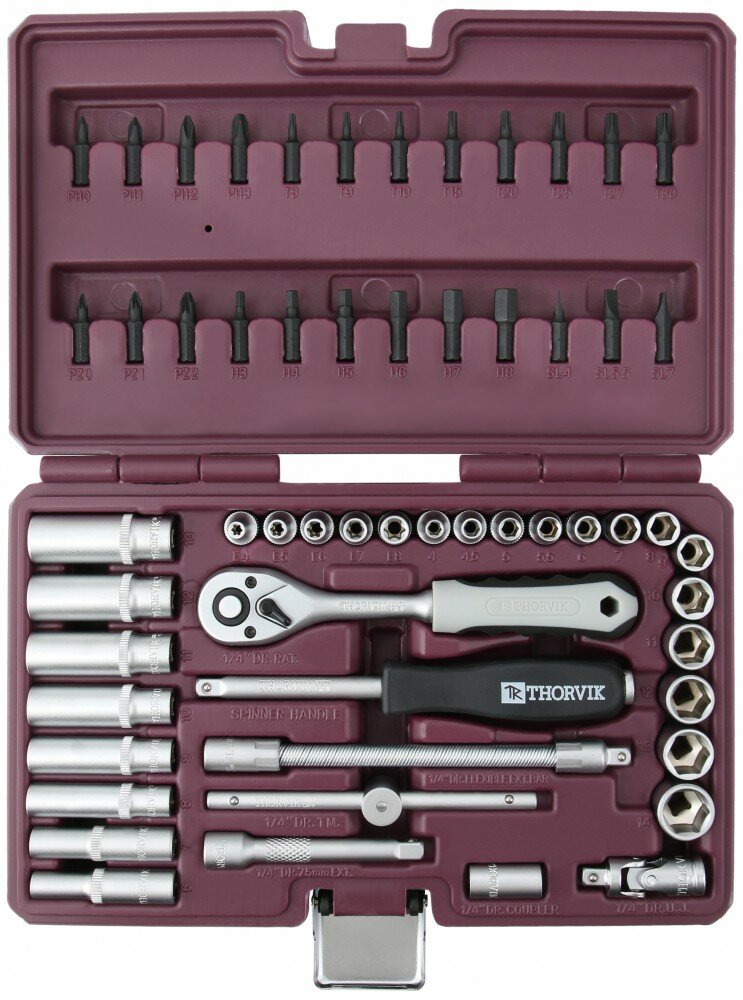 Набор инструмента THORVIK 1/4"DR, 57 предметов (054003), TS057