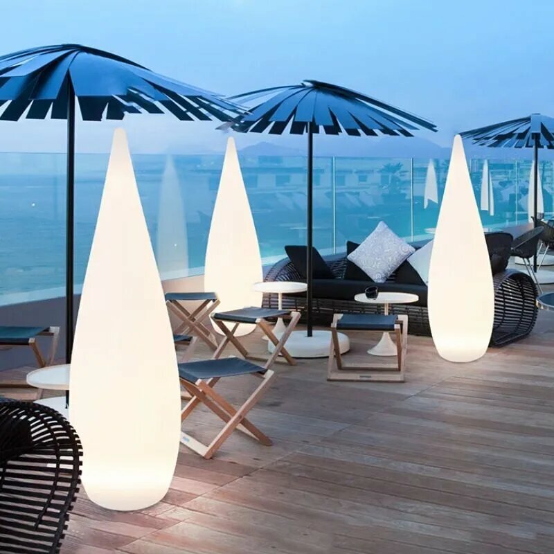 Уличные фонари (в форме капли воды), дистанционное управление, перезаряжаемые (разряд 12 часов), цвета RGB+W16, 24×80 см