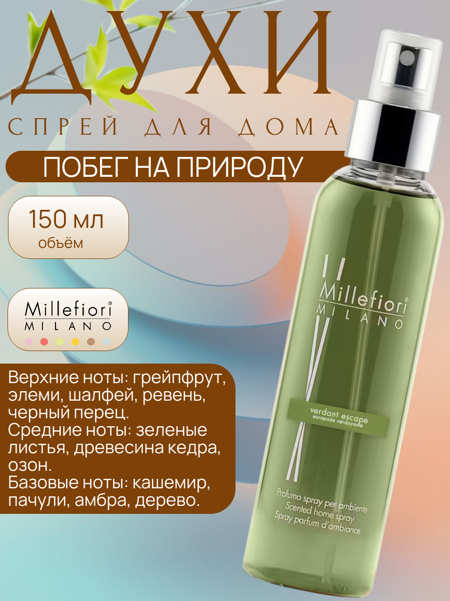 Millefiori Milano NATURAL / Духи-спрей для дома 150 мл Побег на природу / Verdant escape