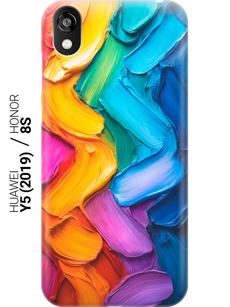 Силиконовый чехол на Honor 8S / Huawei Y5 (2019) с принтом "Радужные мазки"