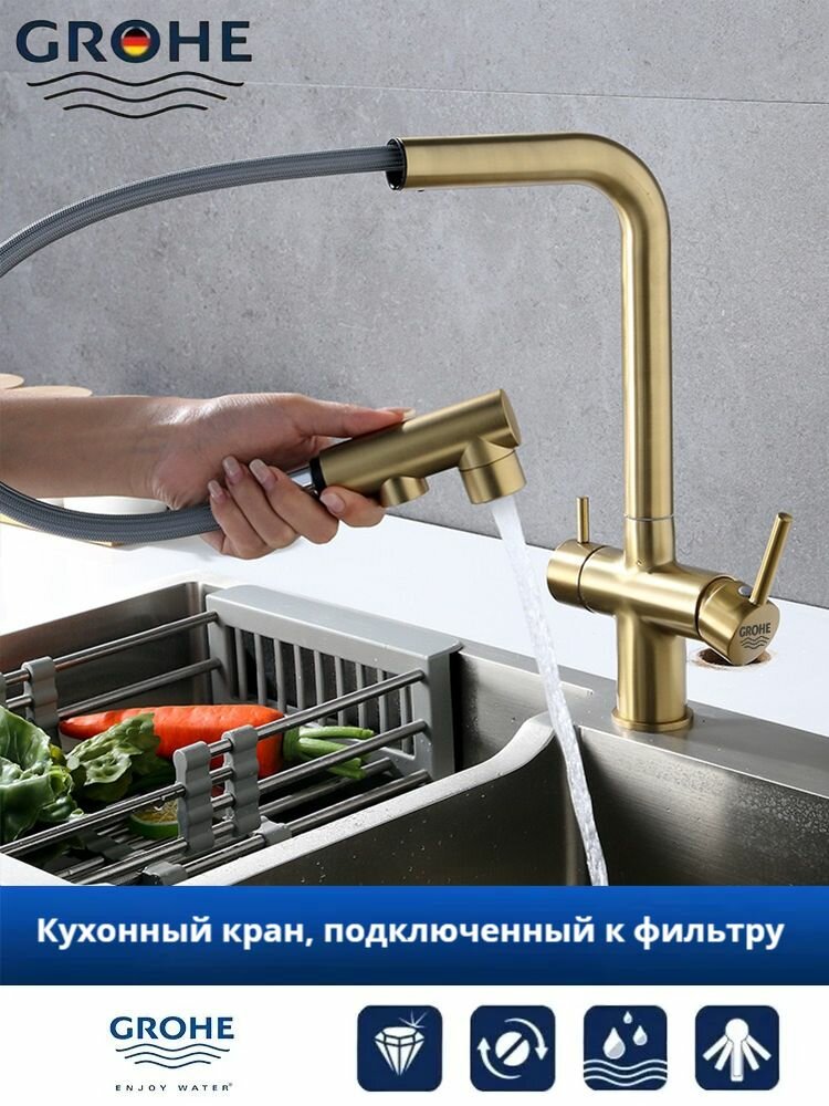 GROHE Смеситель для кухни с подключением к фильтру для питьевой воды, с выдвижной гибкая