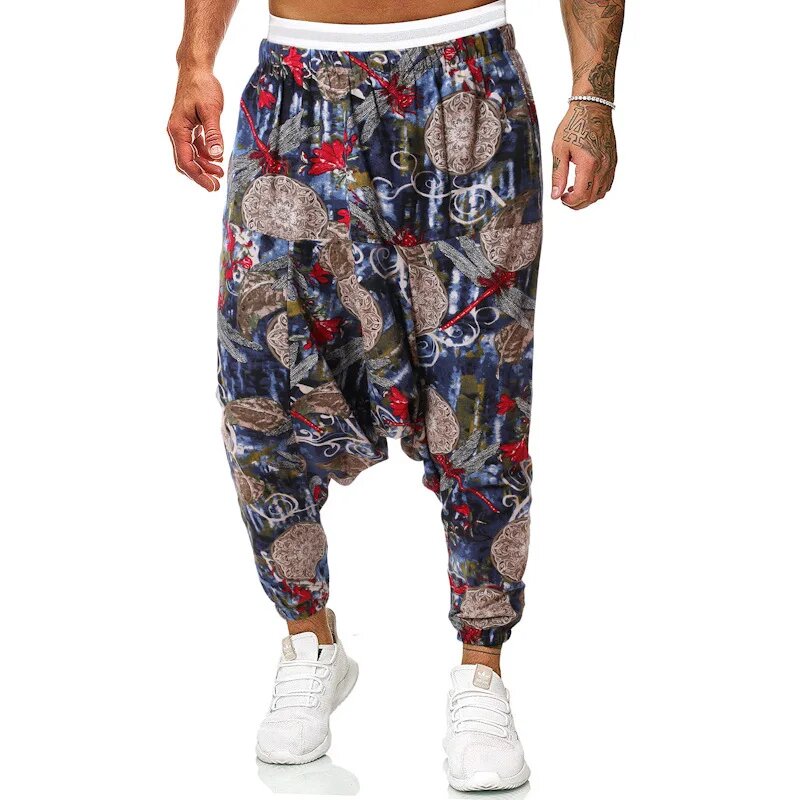 Мужские штаны-палаццо из полиэстера, синие, 2XL