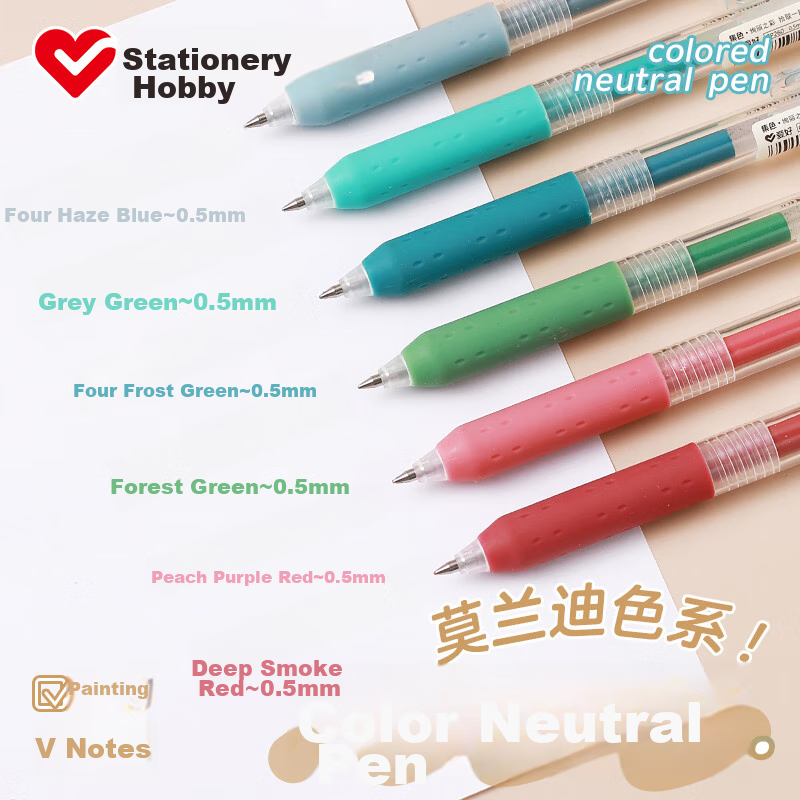 AIHAO Morandi Colorful Gel Pen, 0.5mm Bullet Tip, Retractable, for Colorful Notes, Journaling, Marking, Multi-Color Pen, 6 Colors, GP2601