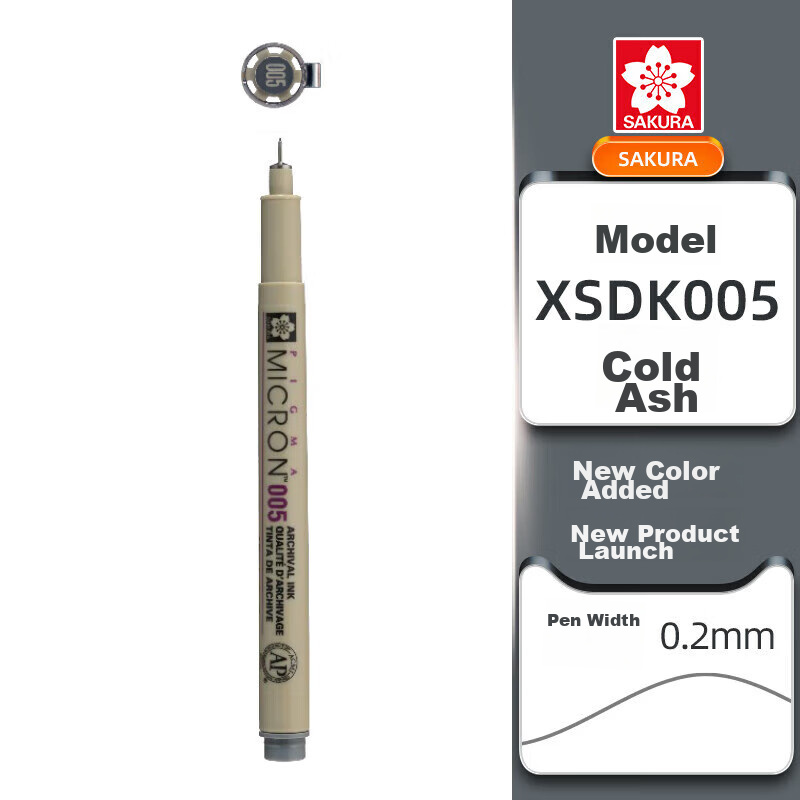 SAKURA PIGMA Micron Waterproof Drawing Pen, Imported from Japan, for Drawing, Sketching, Manga, Design, Anime, Special Gray Outlining Pen, 005 0.20mm, Cool Gray