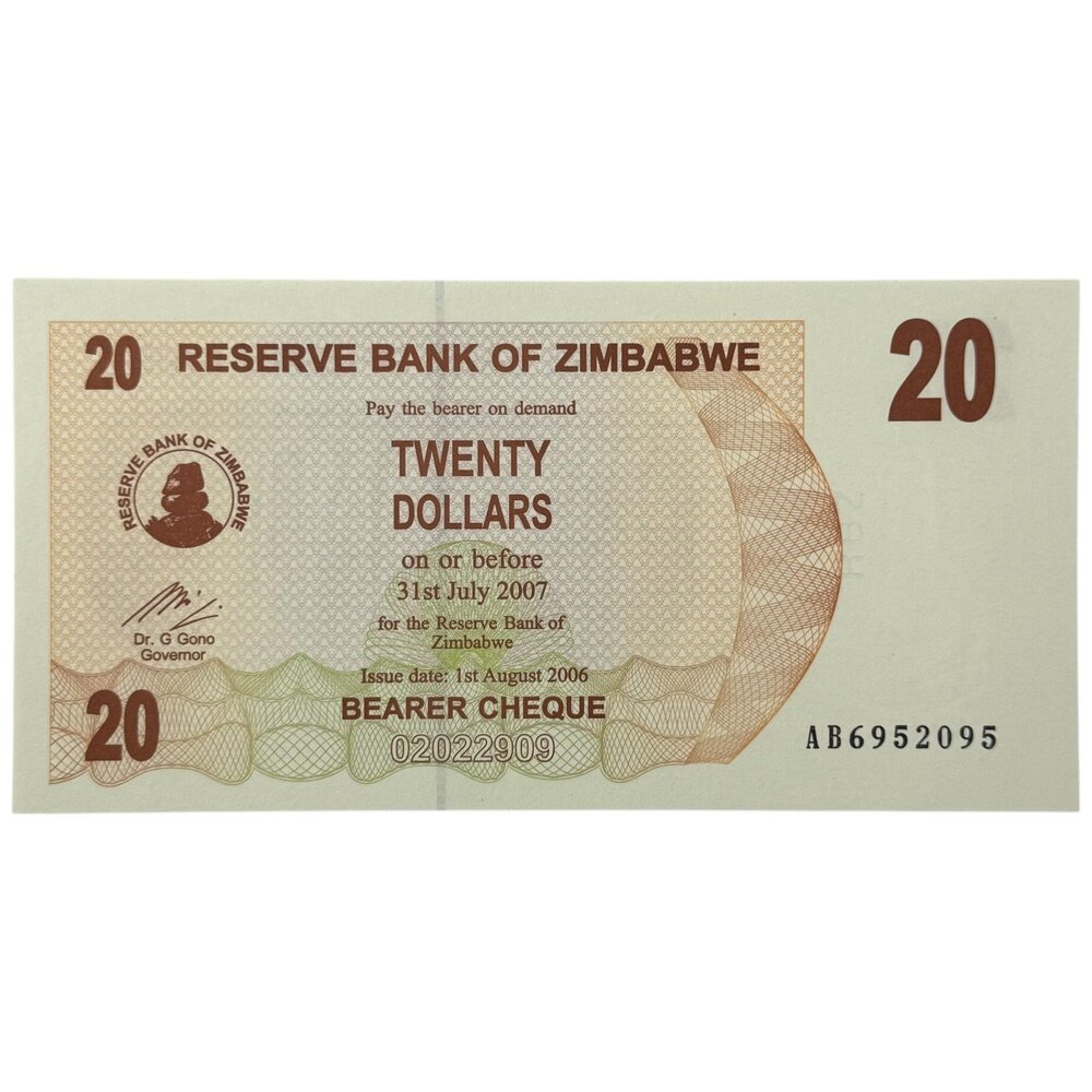 Зимбабве, чек на 20 долларов 2006 г. (Серия AB)