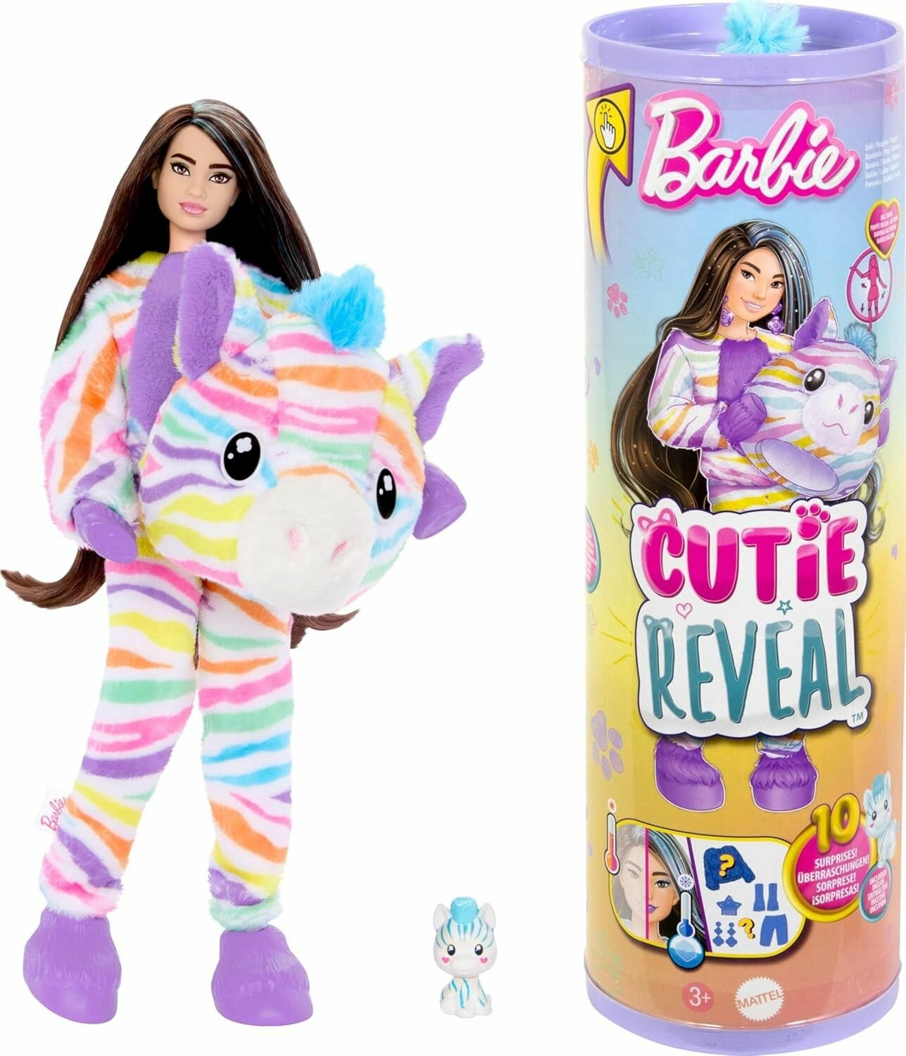Кукла Mattel Barbie Cutie Reveal Colorful Dreams - Кукла в костюме цветной зебры с сюрпризами, включая смену цвета - Барби HRK39