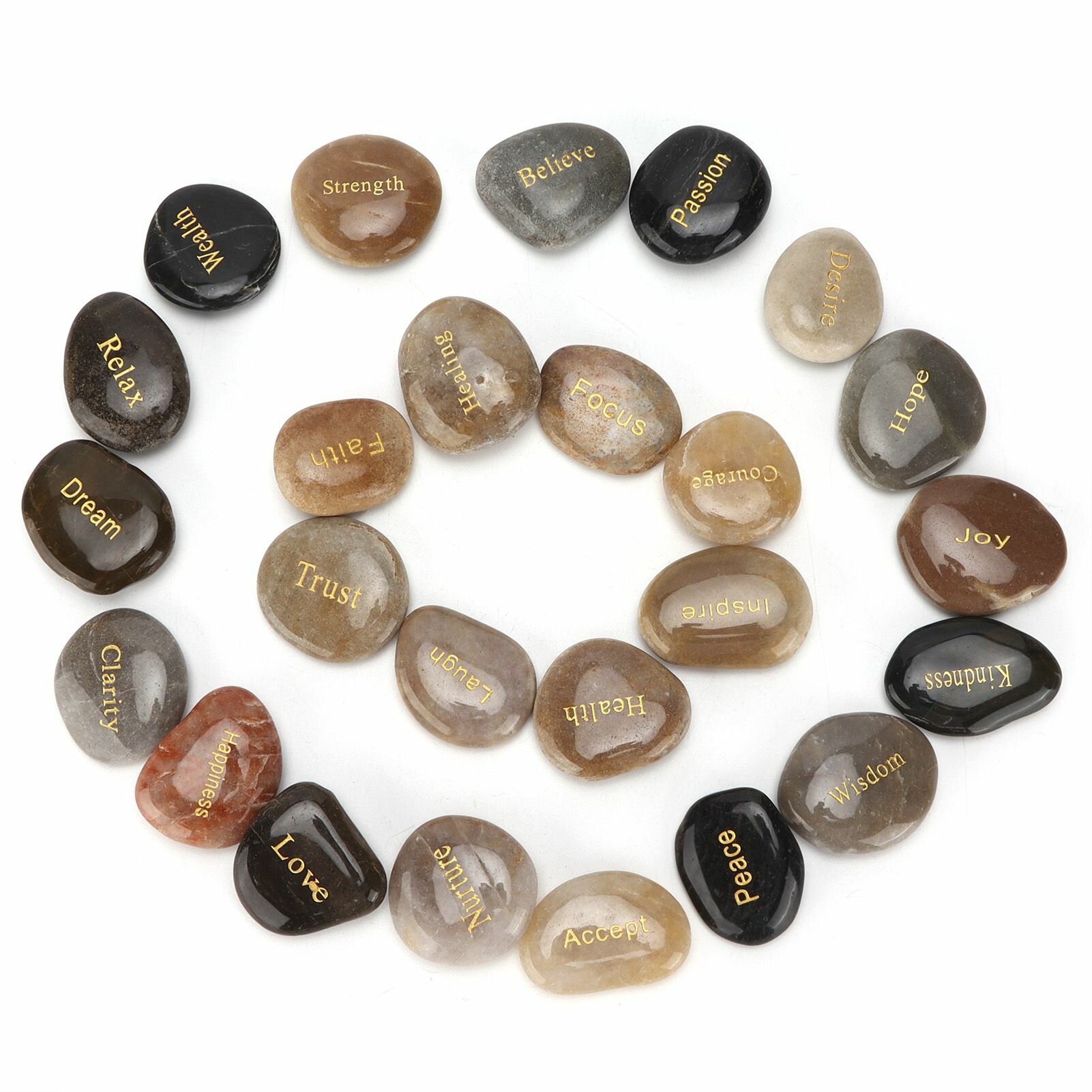 Натуральные полированные камни с гравировкой для декора и медитации