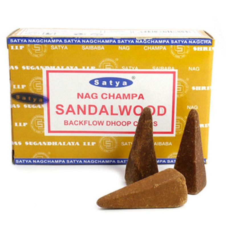 Благовония Satya безосновные Back Flow (стелющийся дым) - Sandalwood 10 конусов