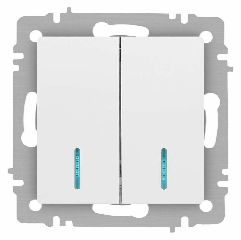 Выключатель 2-кл. СП Accent 6-105-01М 10А IP20 250В с подсветкой AL/CU бел. матов. Intro Б0063507