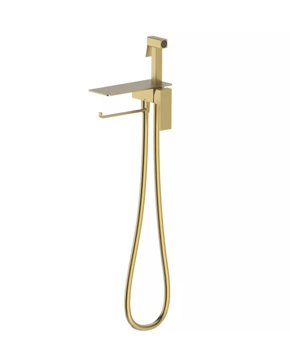 Гигиенический душ со смесителем, с полкой от бренда Vieir V393052-S матовое золото