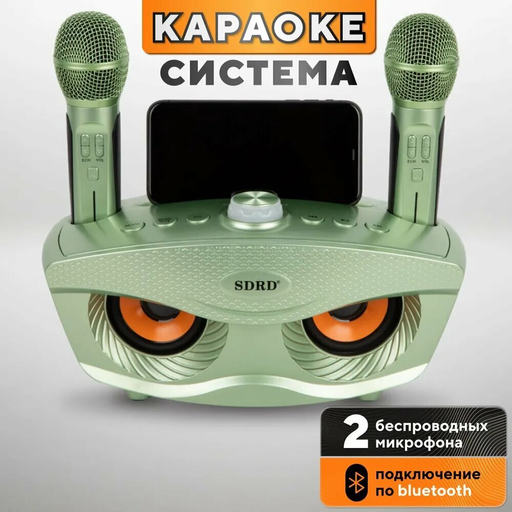 Караоке система беспроводная с двумя микрофонами SD-306s Сова зеленая, Управление со смартфона, Караоке-система, Фиолетовый, Фиолетовый,8p1804838842