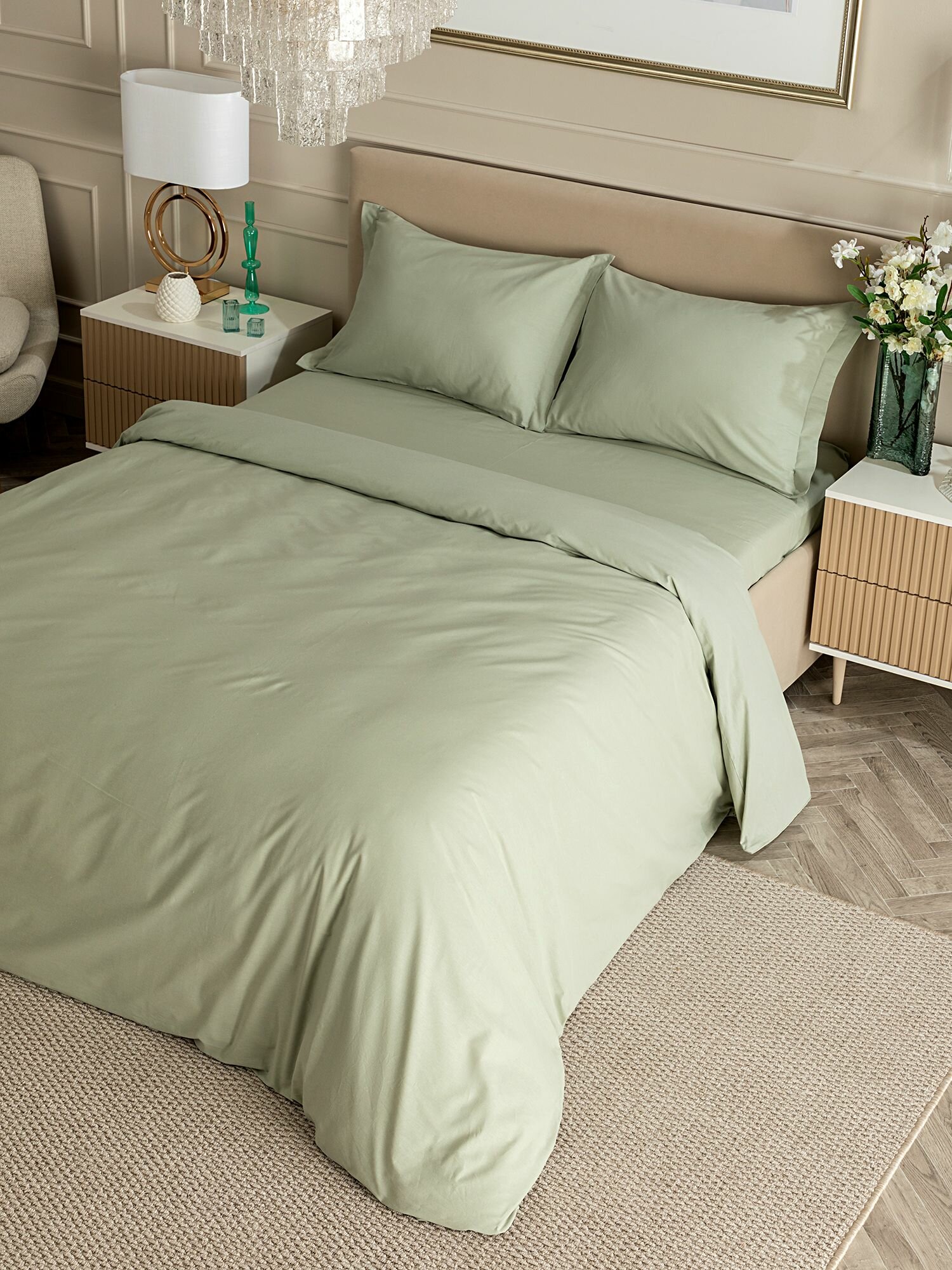 Постельное белье 1,5 спальное Cozy Home, Перкаль, 2 нав. 50х70, Light olive