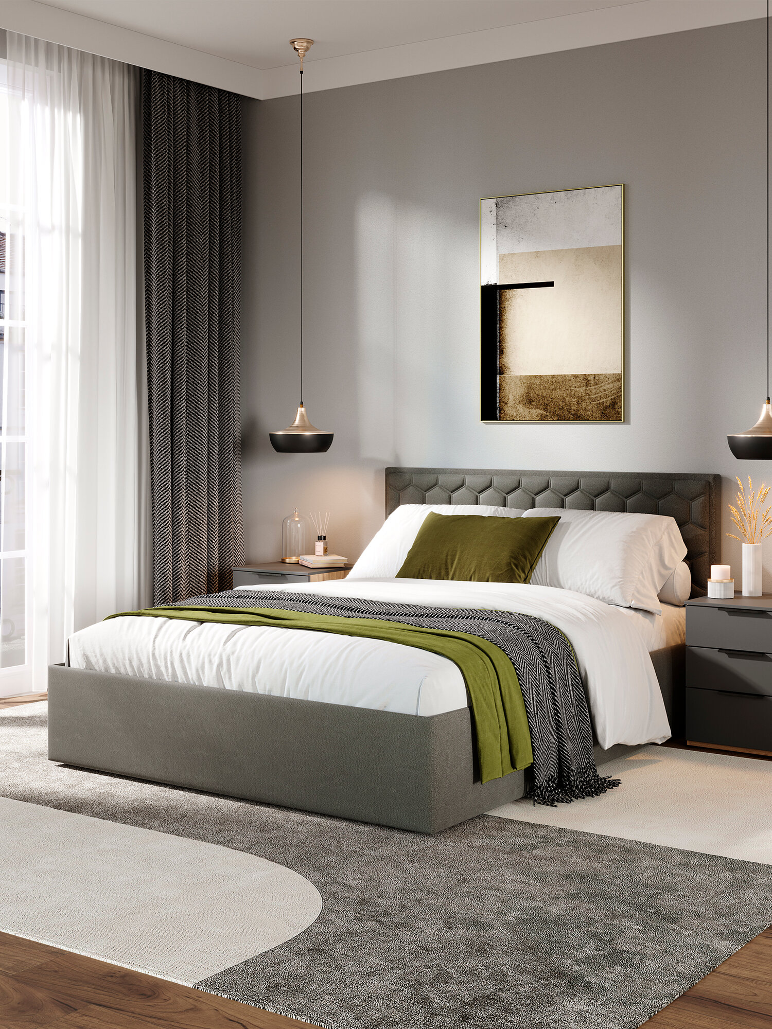 Кровать Мебель Трия "Порто", велюр Confetti Stone, 160x200х99 см