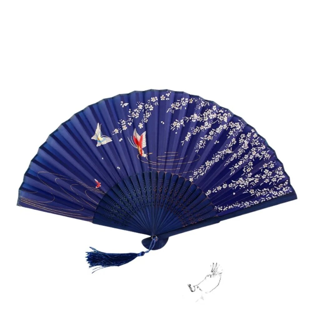 Шелковый складной веер Темно-синий, B