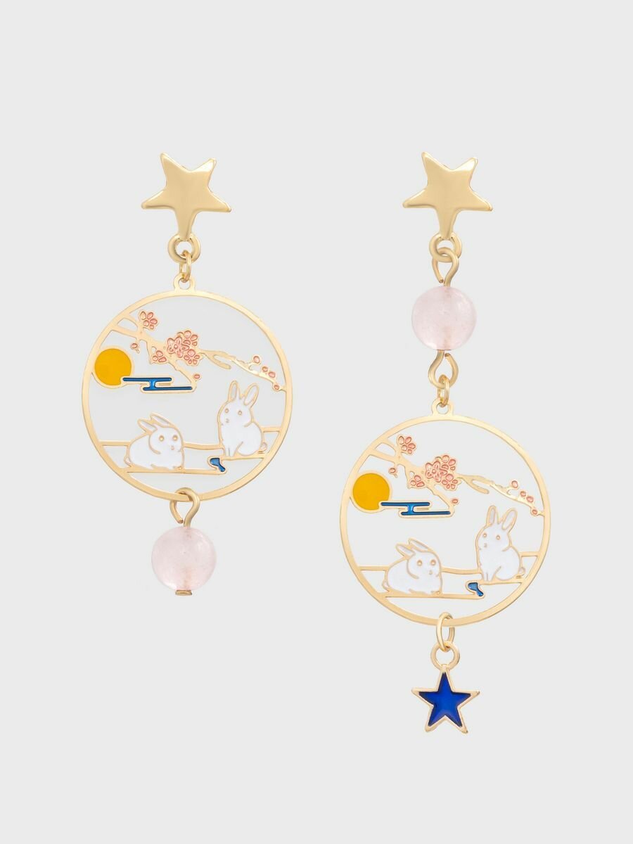 Серьги непарные, акрил, жемчуг имитация, эмаль