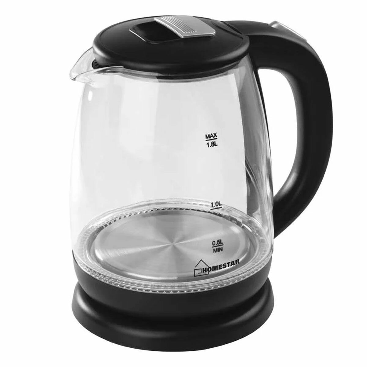 Чайник Homestar черный, HS-1018, дисковый, стекло, пластик, 1500 Вт, 1,8 л
