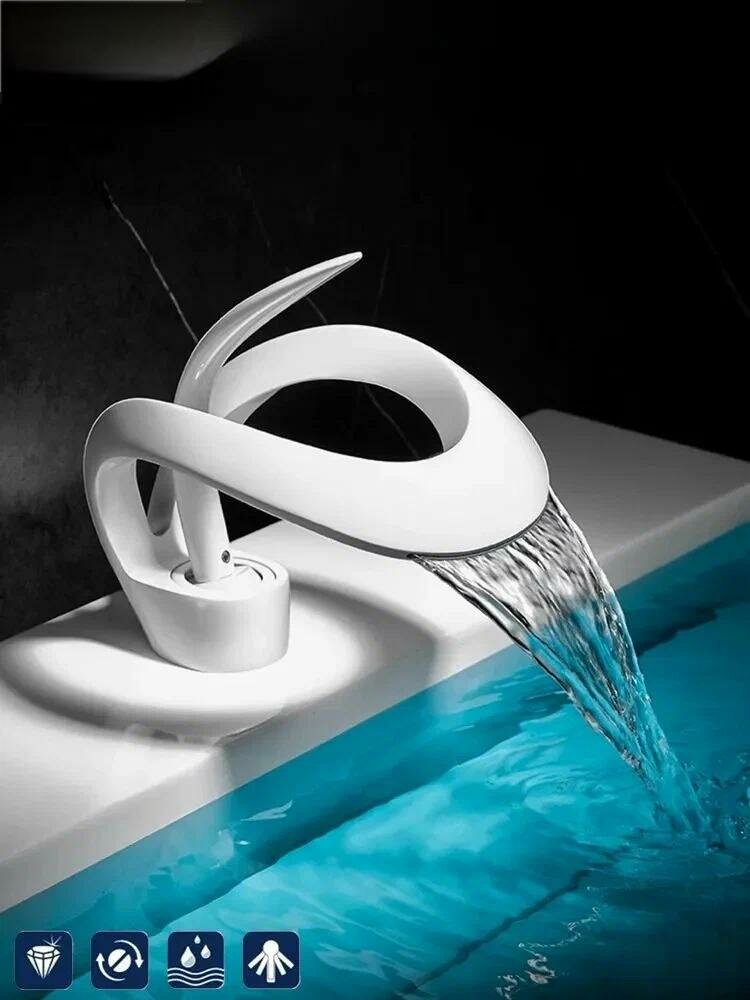 Смеситель для ванной комнаты, смеситель для раковины, полностью медный креативный белый водопадный кран