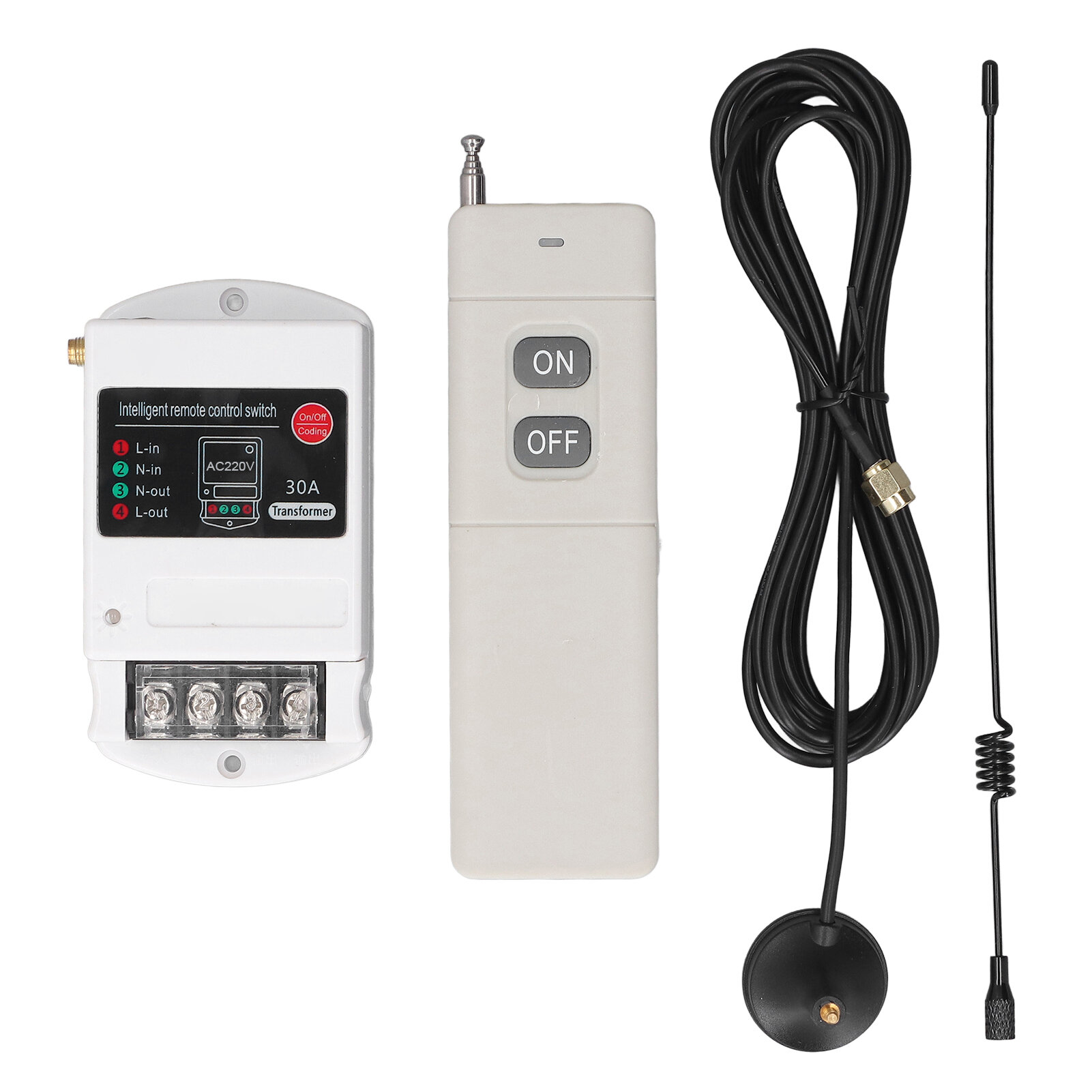 Беспроводной дистанционный выключатель, 1 фаза, 30 А, дальность действия 5000 м, радиочастотный, для гаражных ворот, водяных насосов, двигателей, освещения, сельского хозяйства, переменного тока 220 В, ≤3,5 кВт.