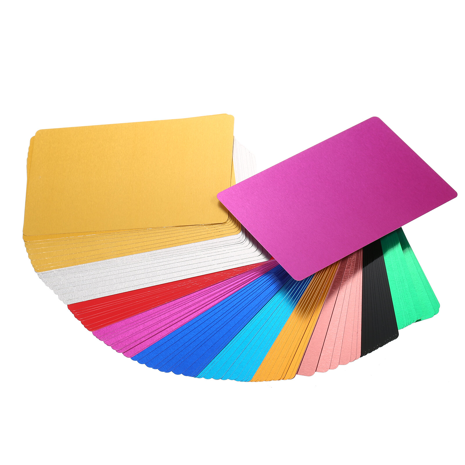 Безлистовые алюминиевые визитки для гравировки, металлические теги, материалы для КНП-гравировщика, для самодельных визиток, многоцветные, 100 штук, 10 цветов (зеленый, желтый, серебристый, красный, пурпурный, темно-синий, голубой, золотой, розовый