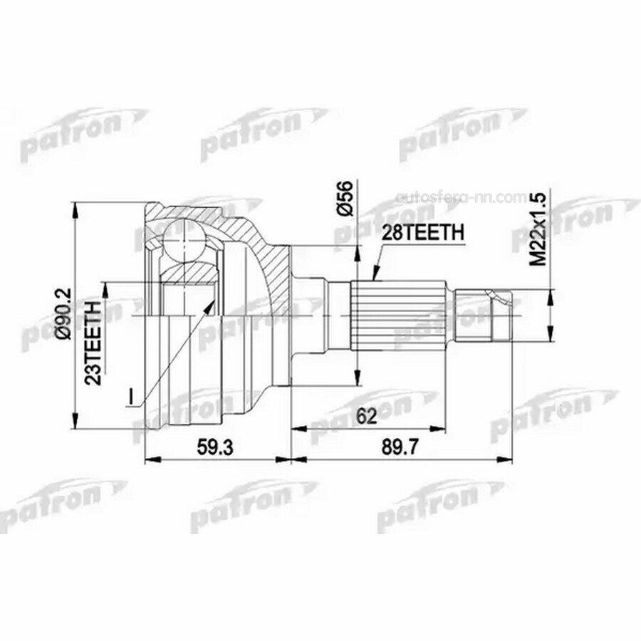 PATRON PCV1268 ШРУС наружн к-кт 28x56x23 MAZDA: 626 без ABS 91-97