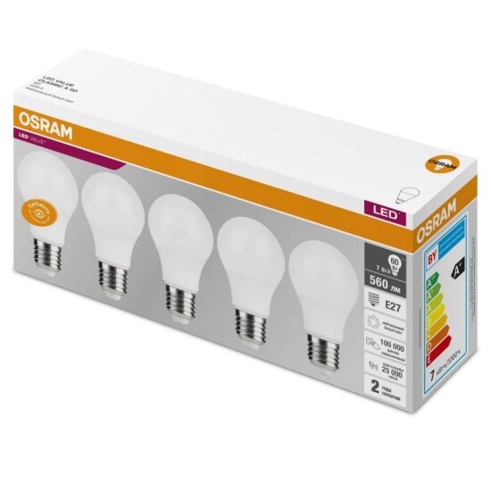 Светодиодная лампа LVCLA60 7SW/840 230V E27 OSRAM (упаковка 5 шт)