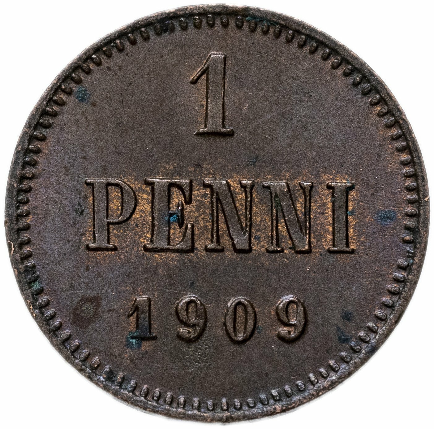 1 пенни penni 1909 Российская Финляндия, Медь, в сохранности UNC