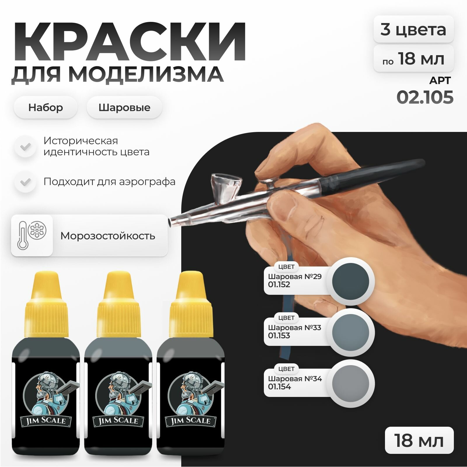 Набор акриловых красок Jim Scale: Шаровые Set Russian war ships 3 цвета