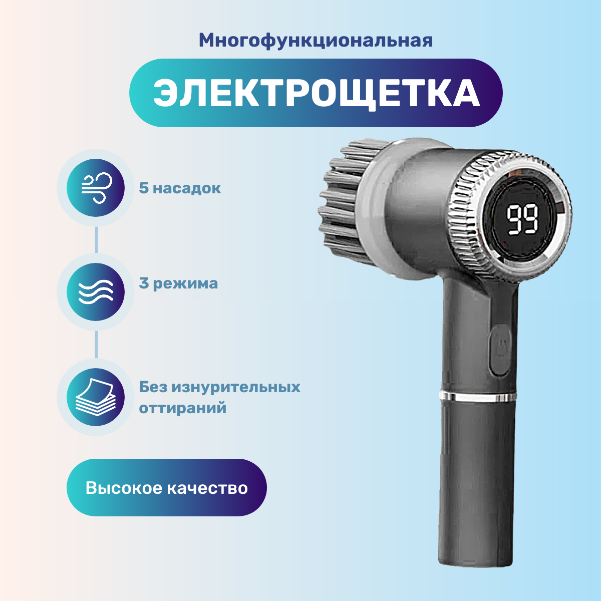 Электрическая щетка для уборки дома, электрощетка со сменными насадками и экраном, Maxintro
