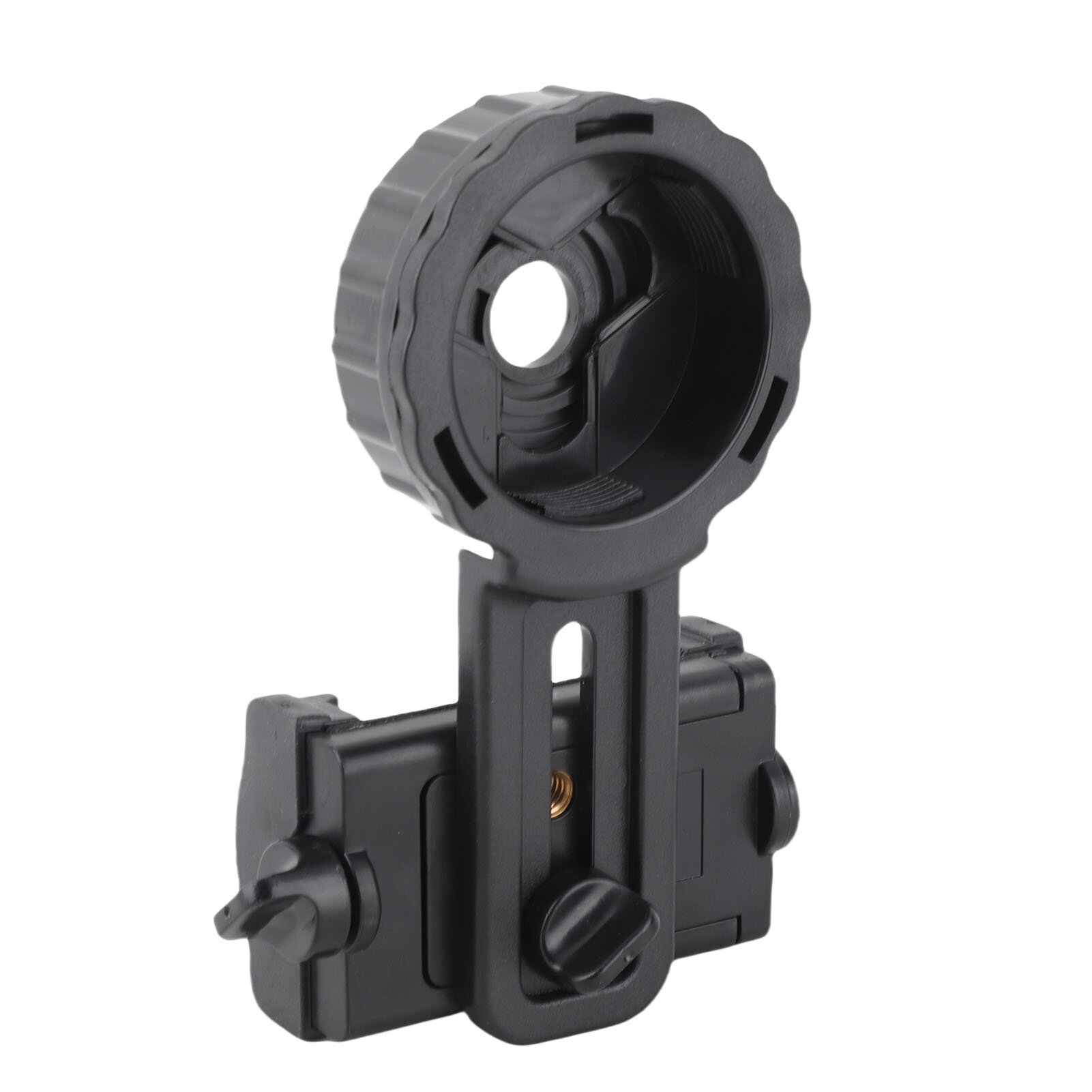 Универсальный адаптер для смартфона на камеру бинокля, монокуля, телескопа, микроскопа, черный цвет, материал пластик + металл, диаметр окуляра 26.4-46.4 мм, ширина смартфона 54.6-97.9 мм, вес 66 г, вес в упаковке 80 г, соединительная планка