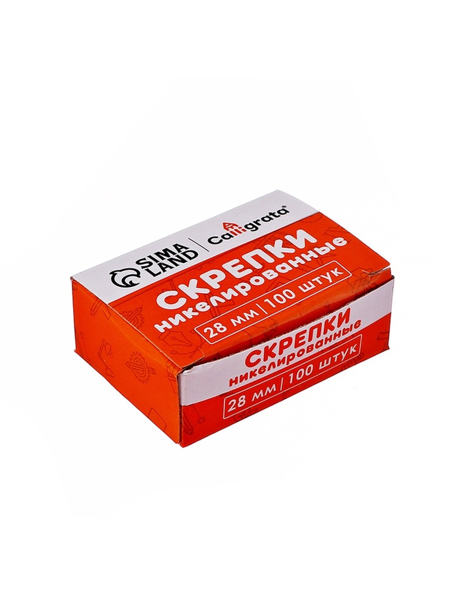 Набор офисных скрепок Calligrata, никелированные, 28x28 мм, в картонной упаковке 100 шт