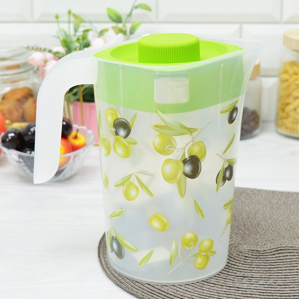 Кувшин для напитков 2л с крышкой «Fresh», декор олива, пищевой пластик, эргономичная ручка