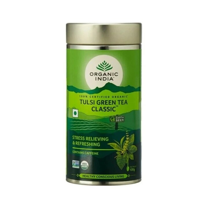 Чай тулси и зеленый чай Tulsi Green Tea Organic India 100г (банка)