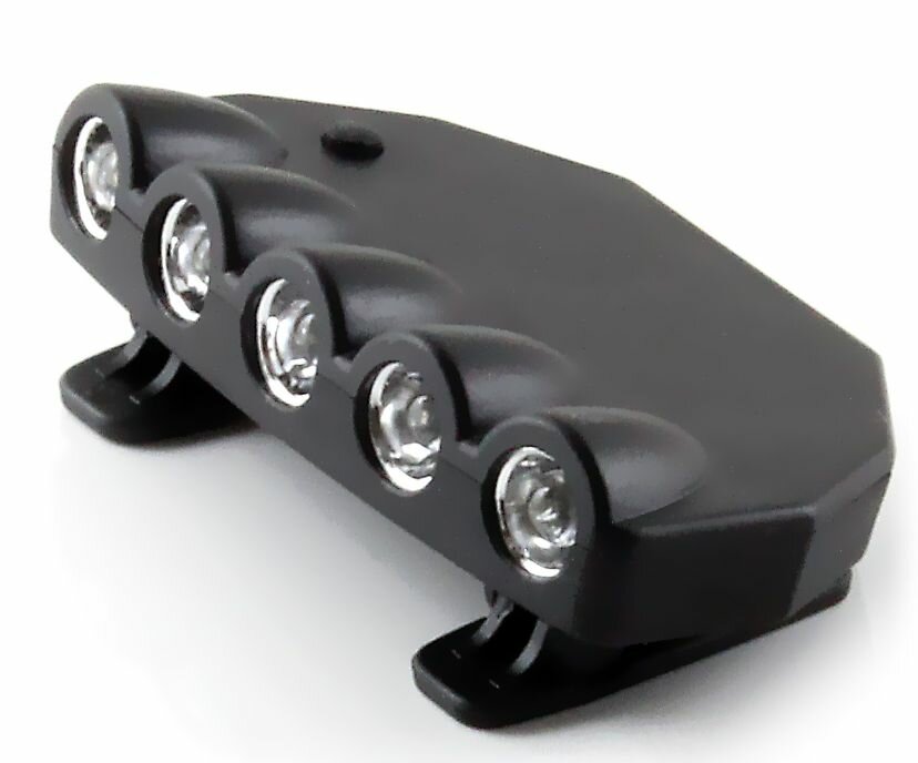 Фонарь передний белый, крепление на прищепка, на батарейках, пластик